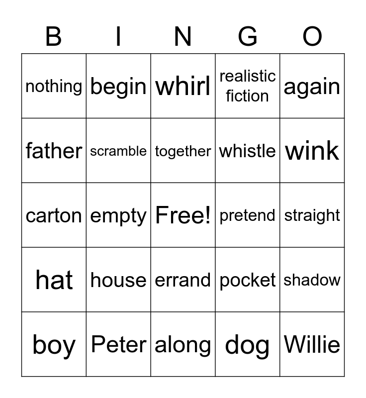 Whistle for Willie Bingo Card