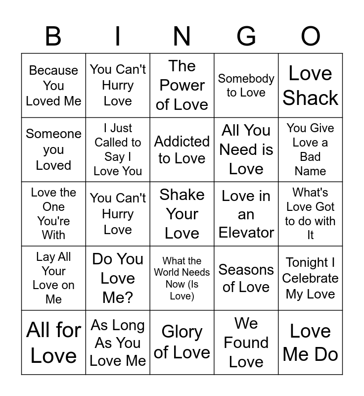 Valentine's Day Music Bingo Card