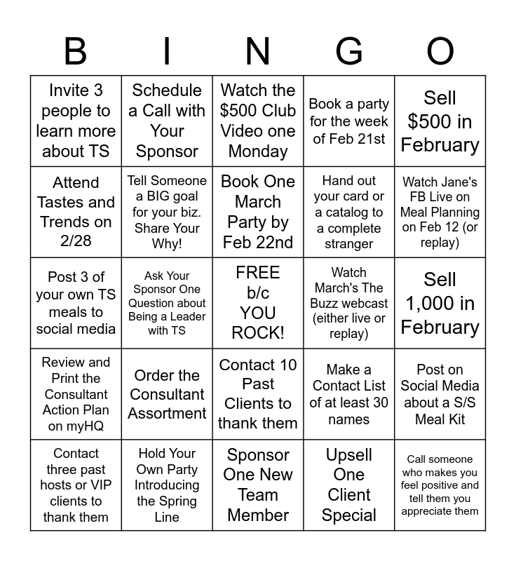 DDD FEBRUARY INCENTIVE Bingo Card