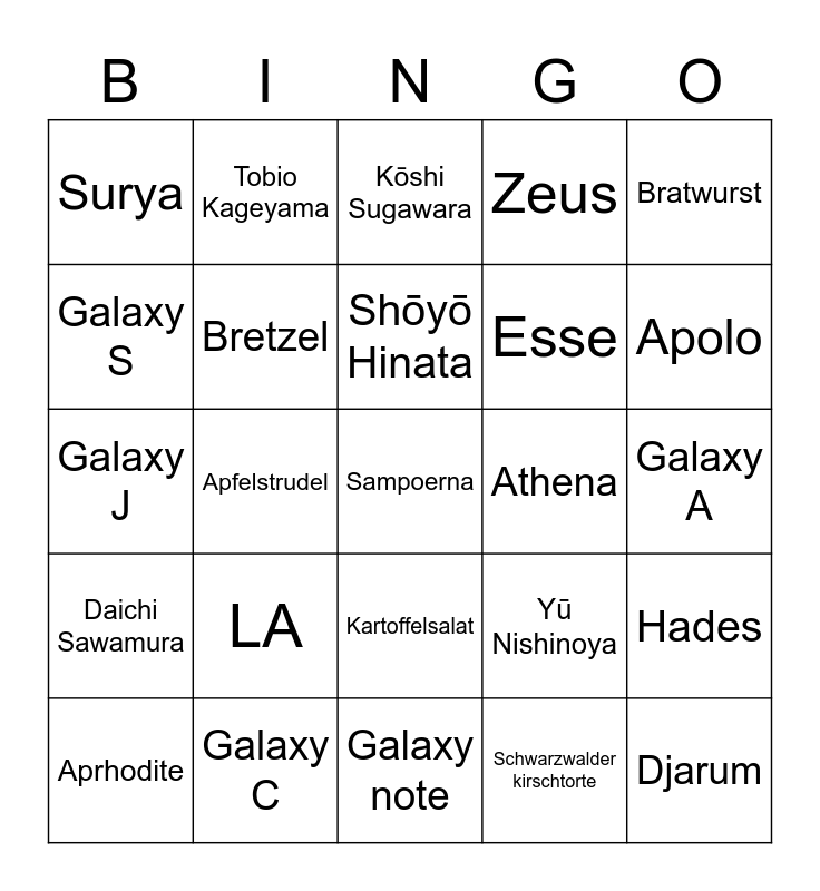 Megumi Bingo Card