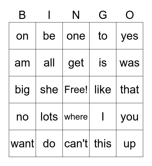 1G Power Words Bingo Card