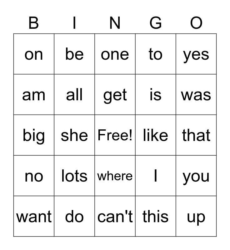 1G Power Words Bingo Card