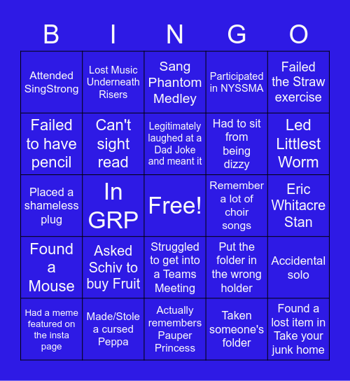 Choir Bingo Card