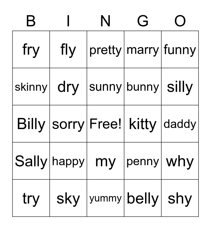 Y says "e" Y says "i" Bingo Card