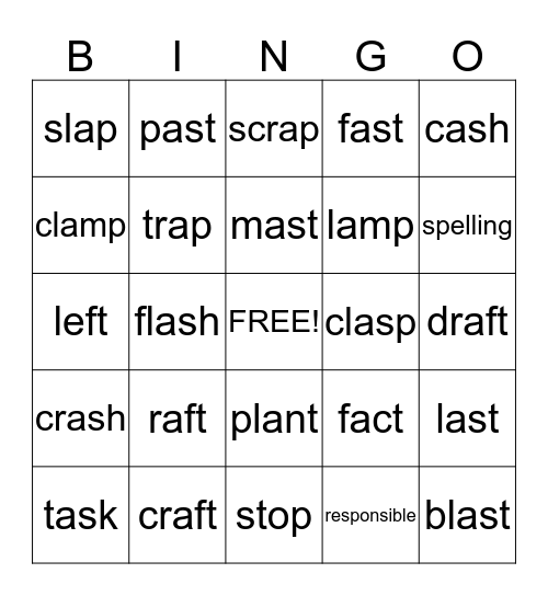 Consonant blend BINGO Card