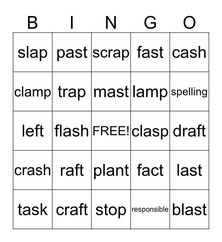 Consonant blend BINGO Card