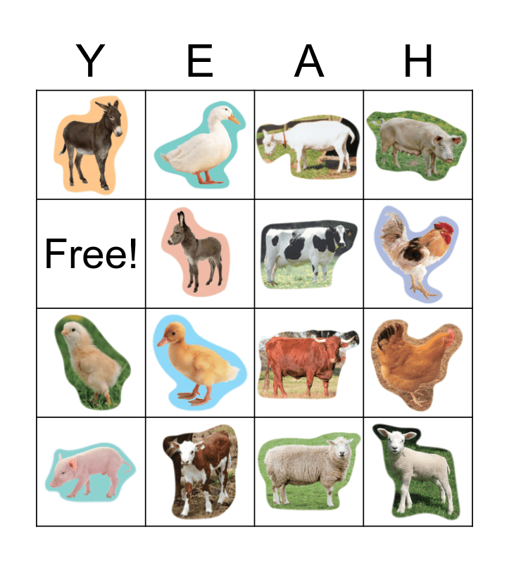 Farm animals Bingo Card