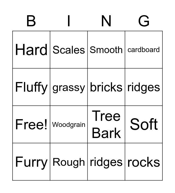 Texture Bingo Card
