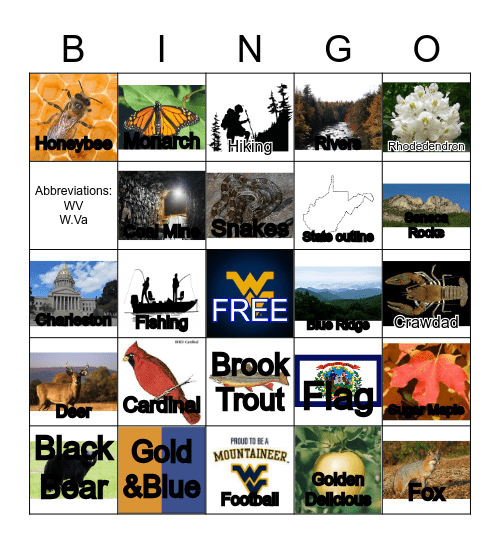 West Virginia Bingo Card