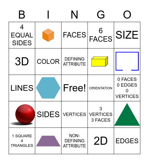 SHAPE Bingo Card