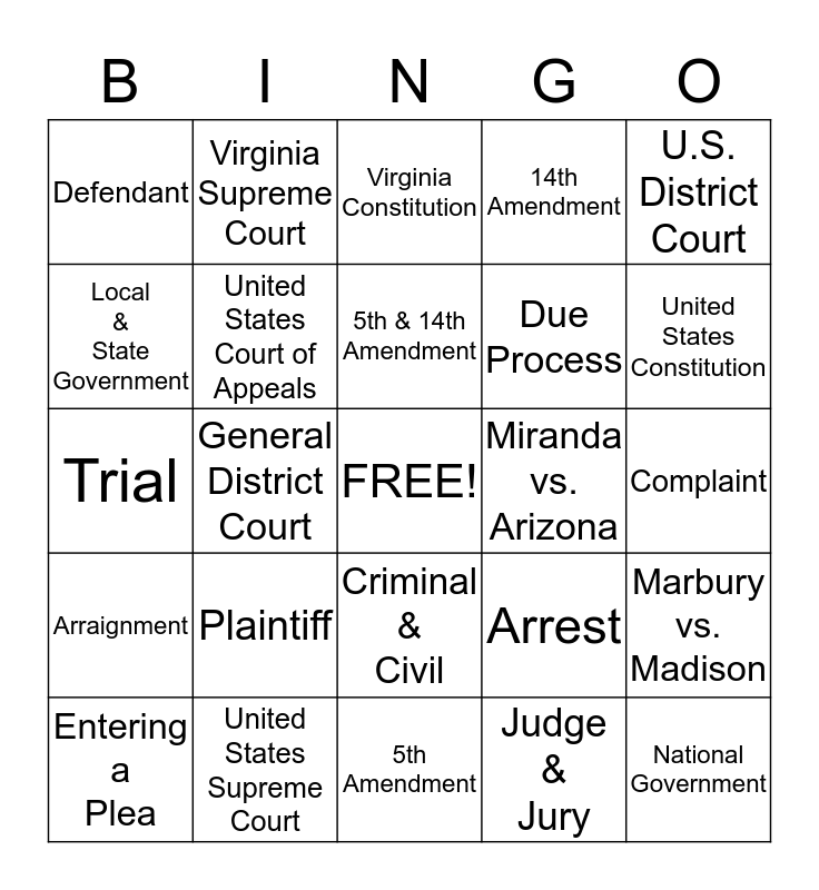 The Judicial System Bingo Card