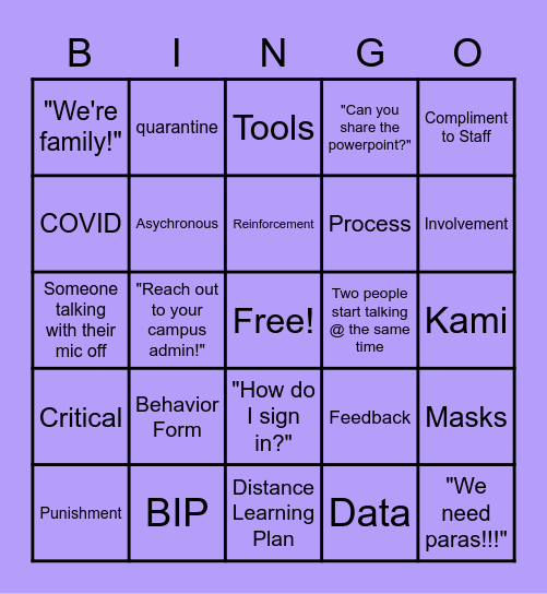 Professional Development Bingo Card