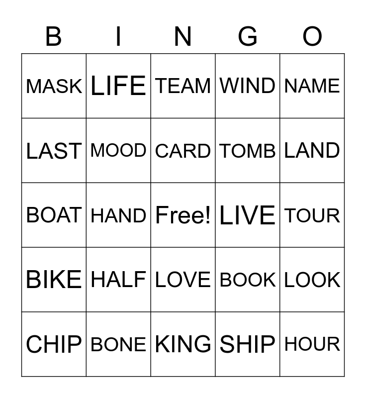 4 LETTER WORDS Bingo Card 4 LETTER WORDS Bingo Card