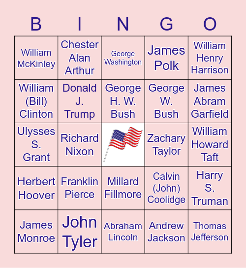 Presidents Day Bingo 2021 Bingo Card
