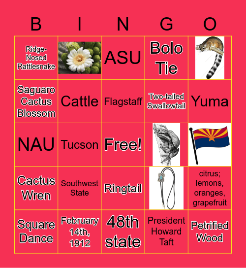Arizona State Symbols 2021 Bingo Card