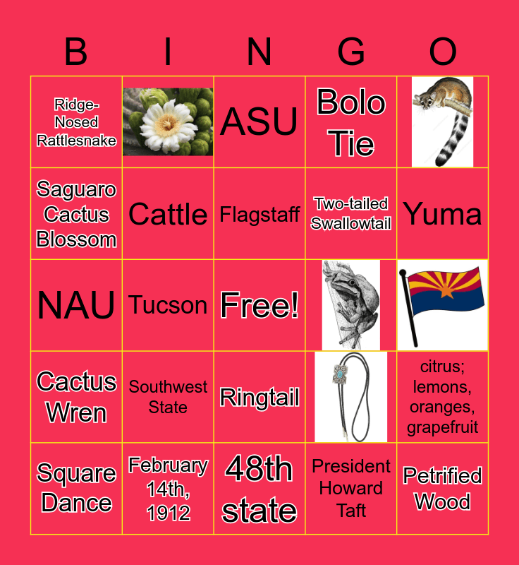 Arizona State Symbols 2021 Bingo Card