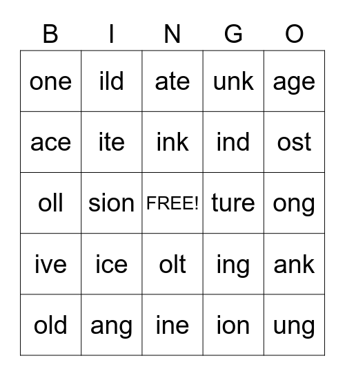 Pronunciation Bingo Card