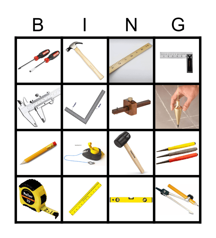 Carpentry Tools and Equipment Bingo Card