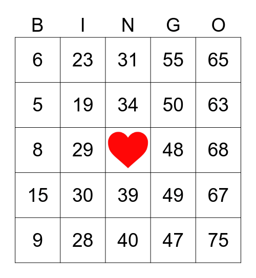 Be Mine Bingo Card