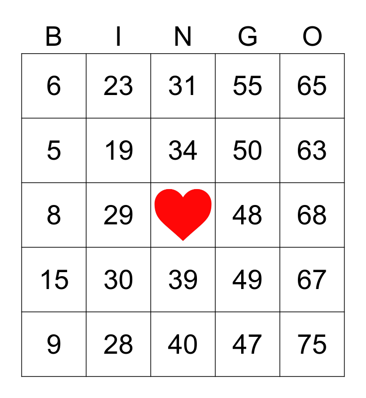 Be Mine Bingo Card