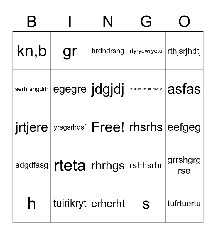 aa Bingo Card