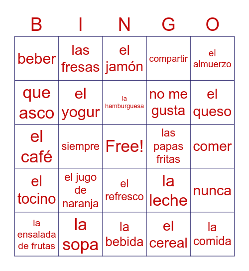 Autentico1 - 3A - La comida Bingo Card