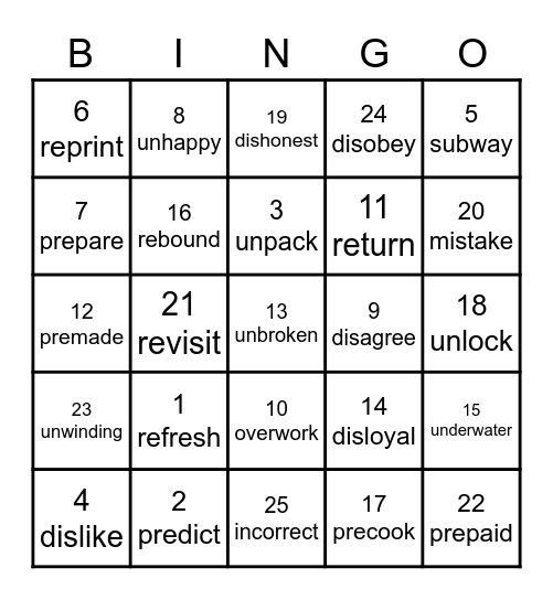 Prefix Bingo! Bingo Card