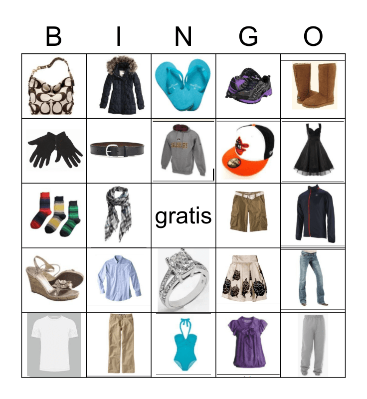 La ropa Bingo Card