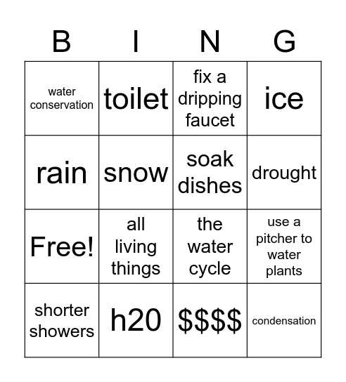 water conservation Bingo Card