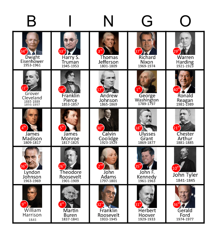 President Bingo Card