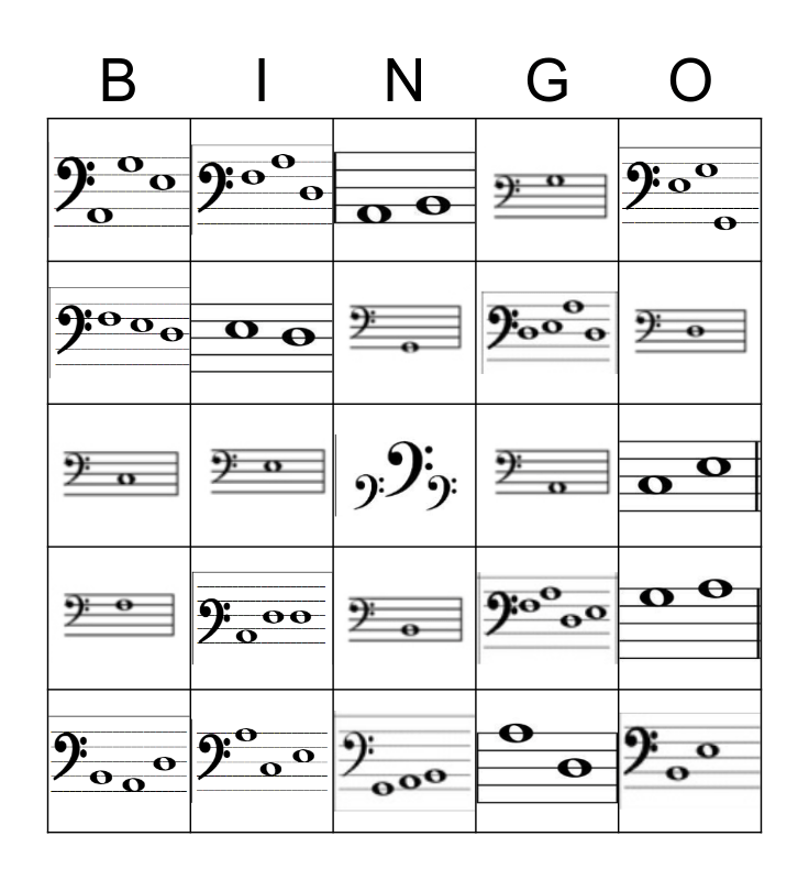 Bass Clef Bingo Card