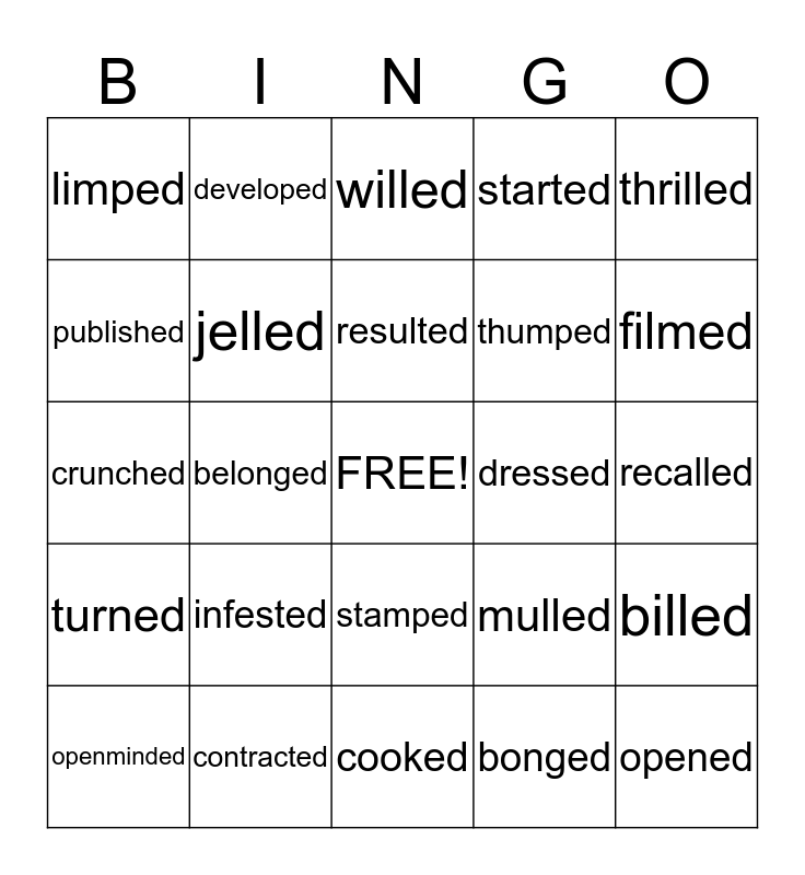 ed say t, ed, or d Bingo Card