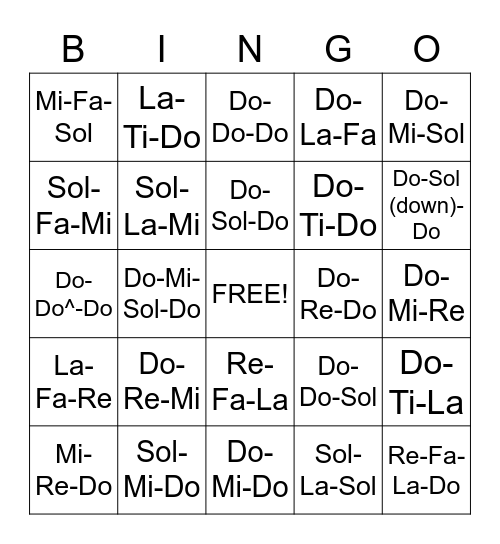 Solfege Bingo! Bingo Card