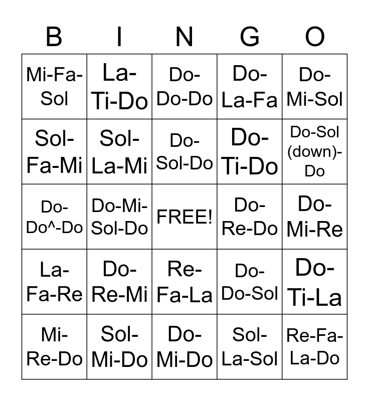 Solfege Bingo! Bingo Card