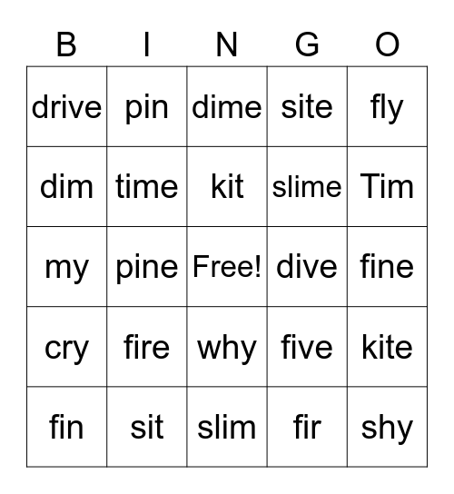 Long i Bingo Card