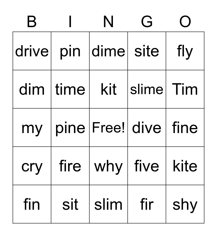 Long i Bingo Card