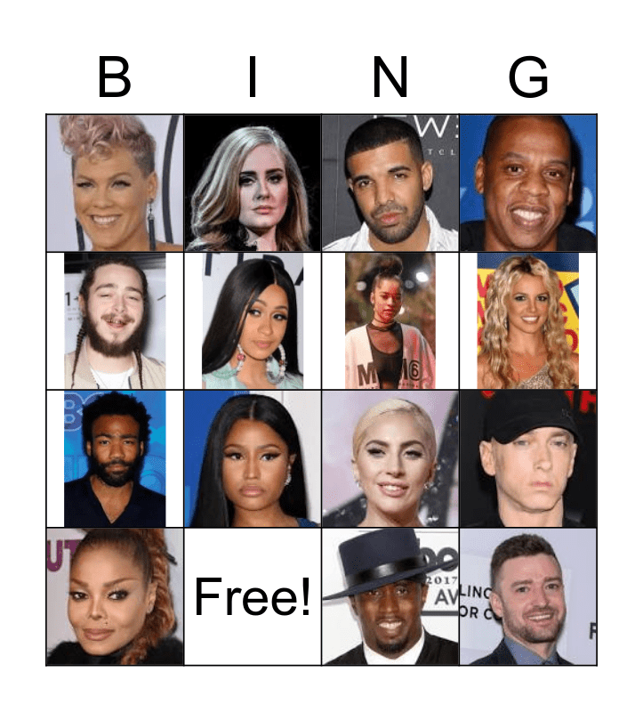 Singers/Rappers Bingo Card