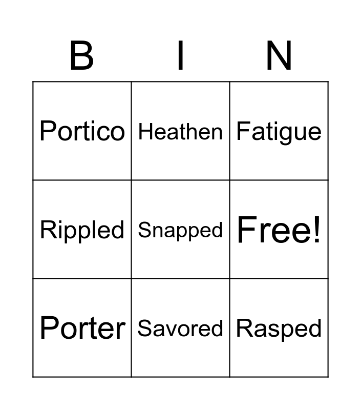 Forbidden Gates Week 1 Vocabulary Bingo Card