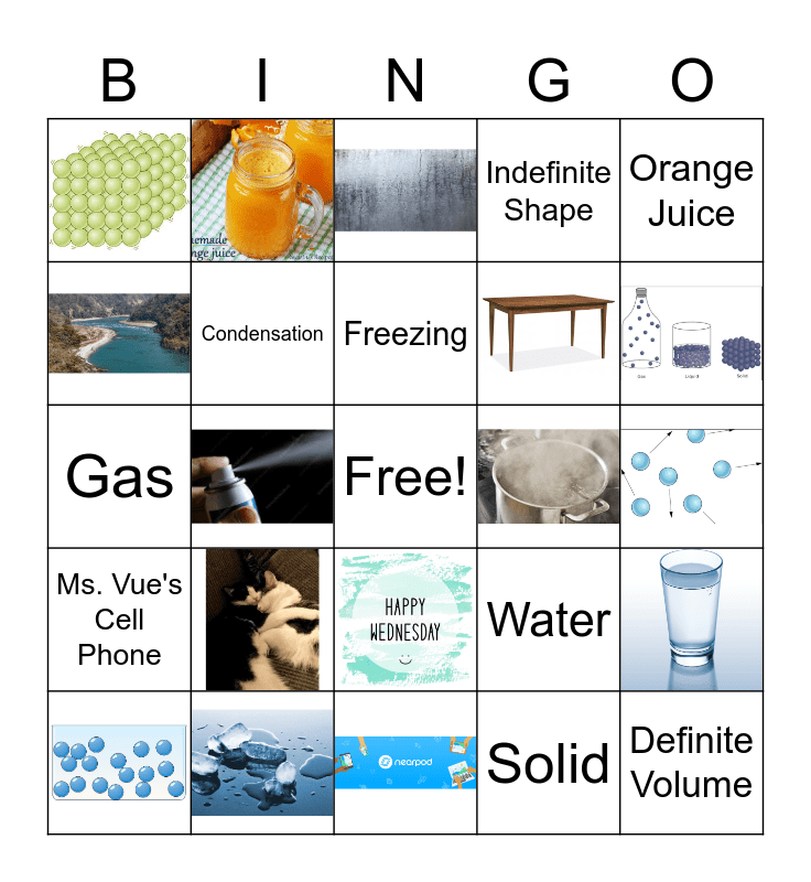 States of Matter & Phase Changes Bingo Card