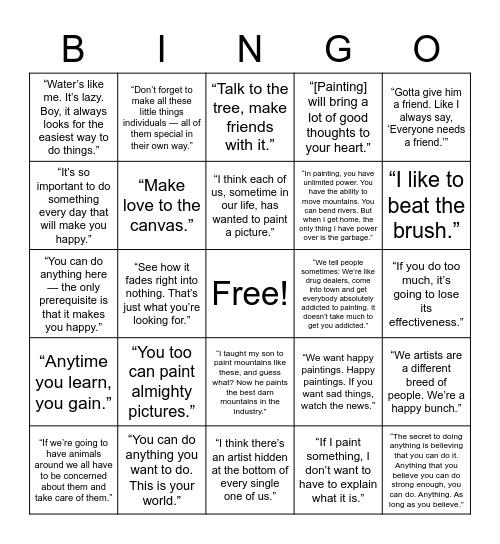 Bob Ross Bingo Card