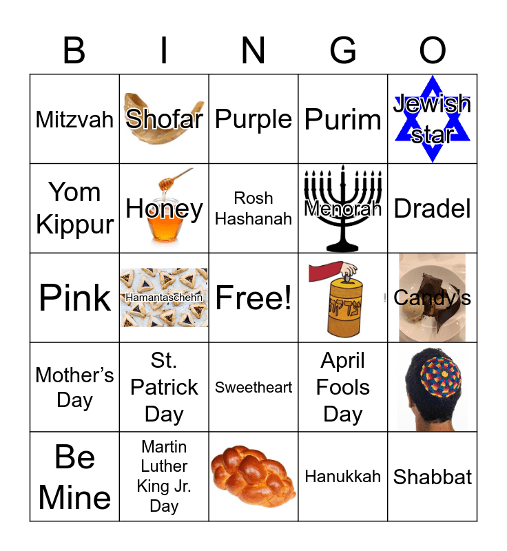 Jewish and Holidays Bingo Card