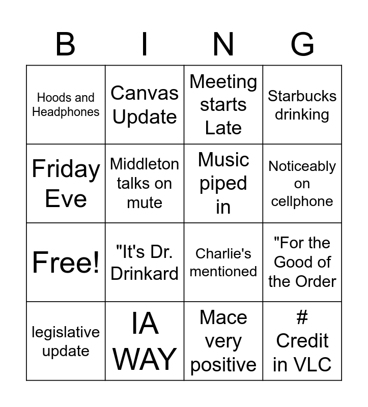 Morning Meeting Bingo Card