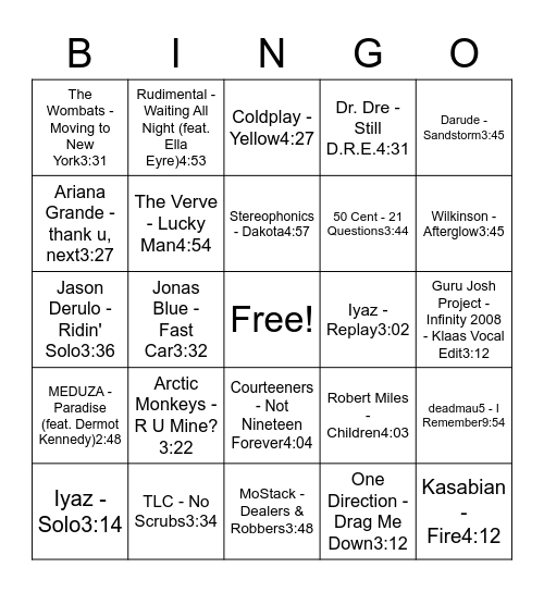 Bongo Bingo Card