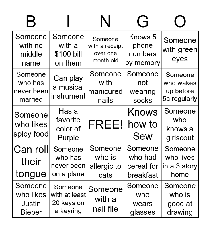 National Fun Day Bingo Card
