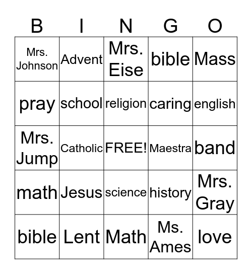 Catholic Schools Bingo Card