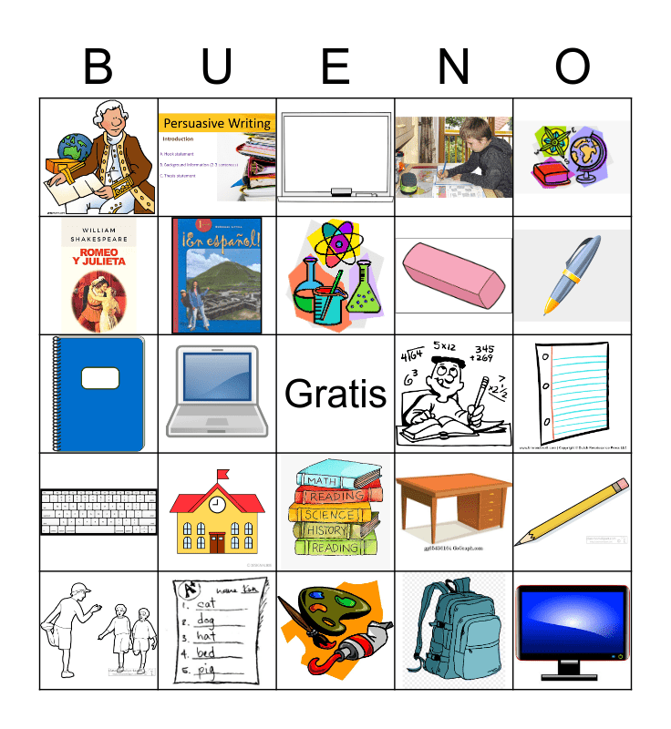 La escuela Bingo Card