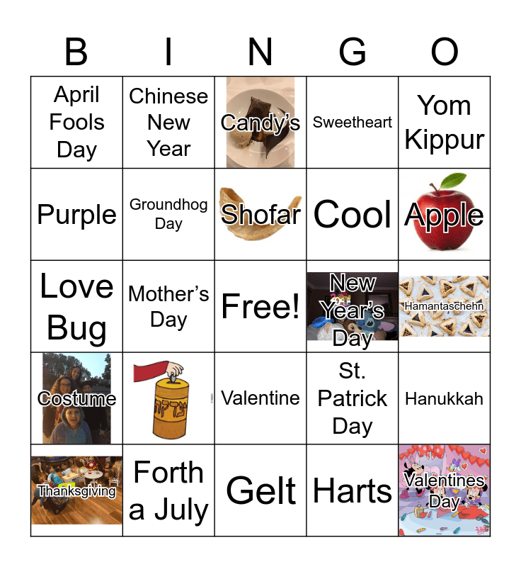 Jewish and Holidays Bingo Card