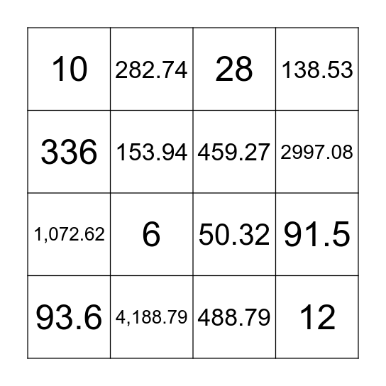Volume & Surface Area Bingo Card
