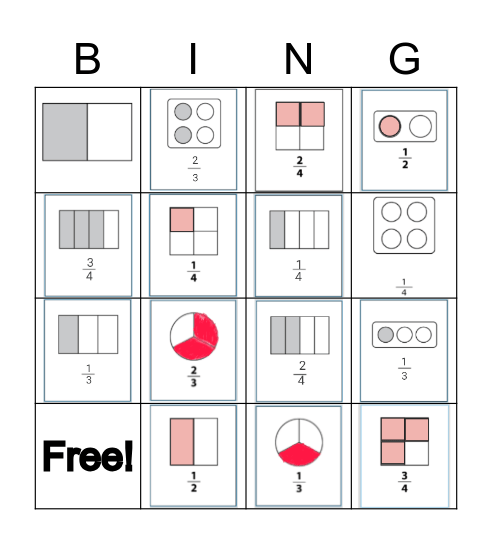 Fraction Bingo Card