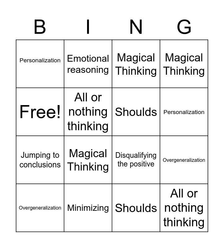 Thinking Error Bingo! Bingo Card